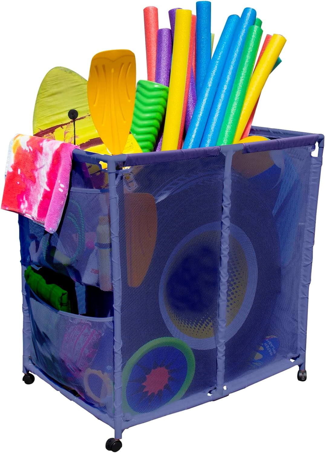 Pool Floats, Balls, Toys and Equipment Rolling Mesh Organizer Storage ...