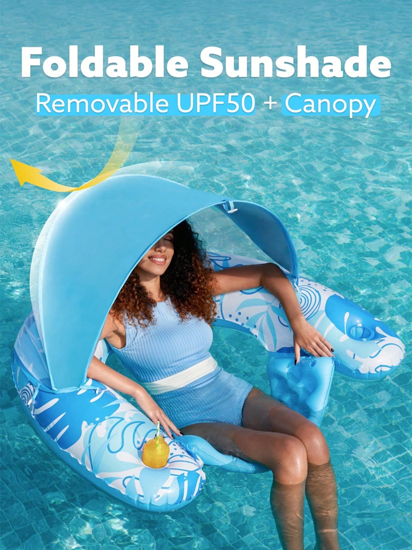 Pool Floats With Canopy Adult, XL Inflatable Pool Lounge Chairs With Cup Holders,Floating Chair ...