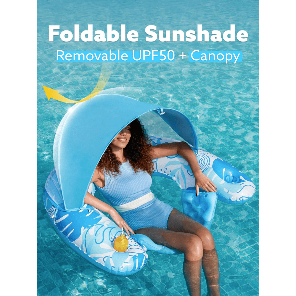 Pool Floats With Canopy Adult, XL Inflatable Pool Lounge Chairs With ...