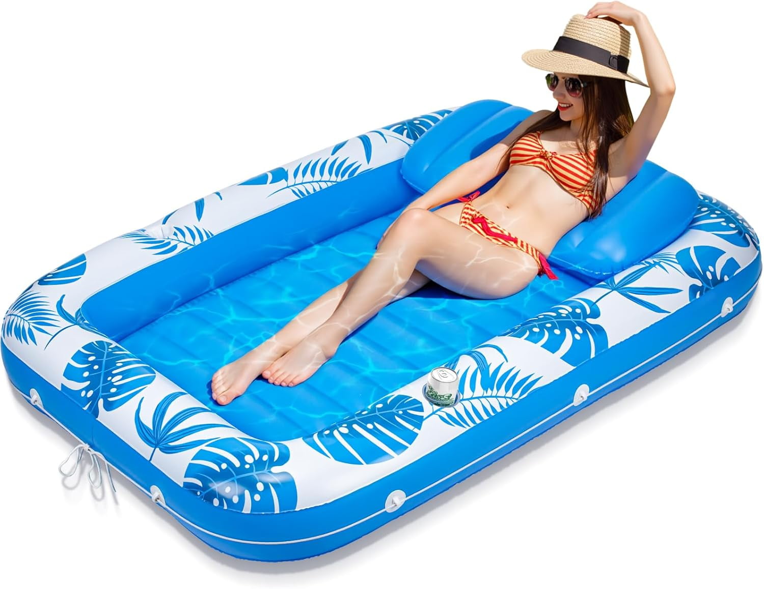 Pool Floats Inflatable Tanning Pool Lounger Float, 71" x 48" Large Pool Floats Adult with Pillow ...