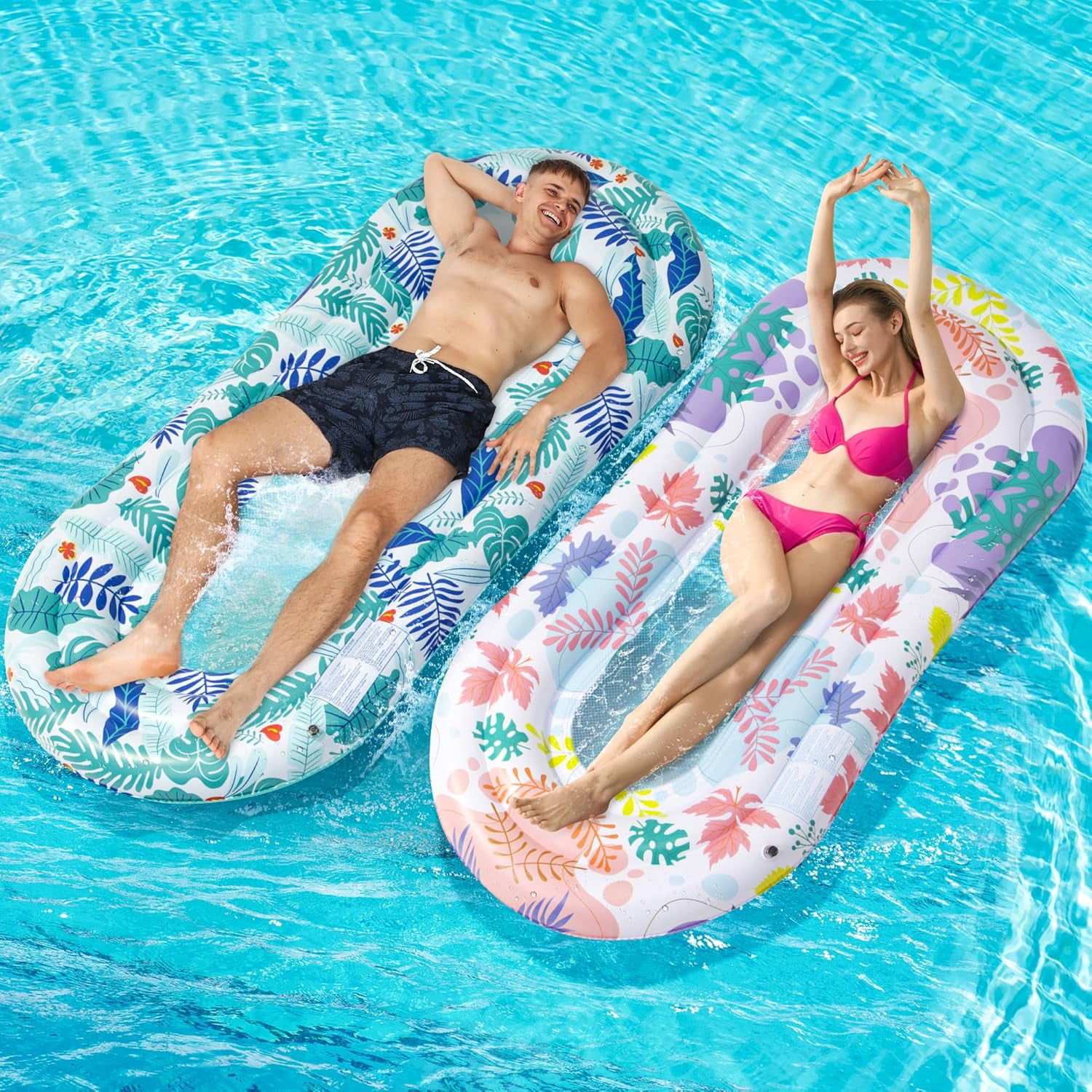Pool Floats Lounger, 2 Pack Inflatable Pool Floats Adult Size, Water Hammock Pool Rafts Floaties ...