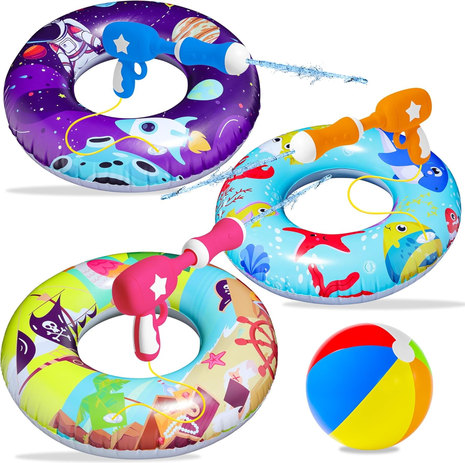 Pool Floats with Water Guns Kids, Inflatable Pool Swim Tubes with Beach ...