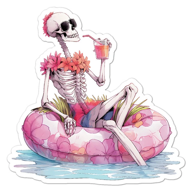 Pool Floaty Skeleton Sticker Indoor Outdoor Phone Decal Water Bottle Stickers Car Decals, Laptop ...