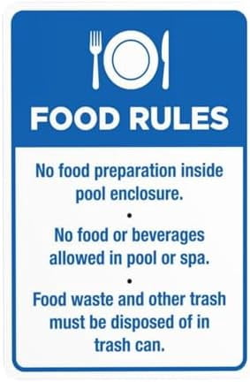 Pool Food Rules - No Food Preparation Inside Pool Enclosure Warning ...