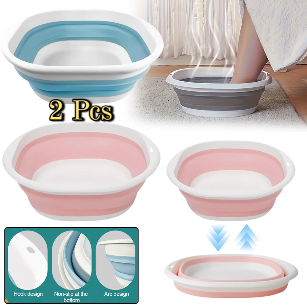 Pool Foot Wash Basin 2-Piece Set, Collapsible Blue & Pink Foot Bath ...
