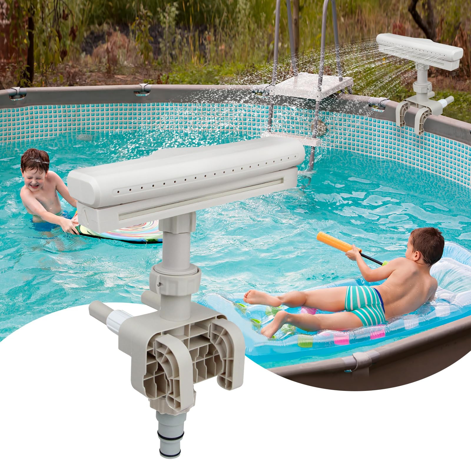 Pool Fountain,360° Adjustable Waterfall Pool Sprinkler with LED Lights for Above-Ground Pools ...