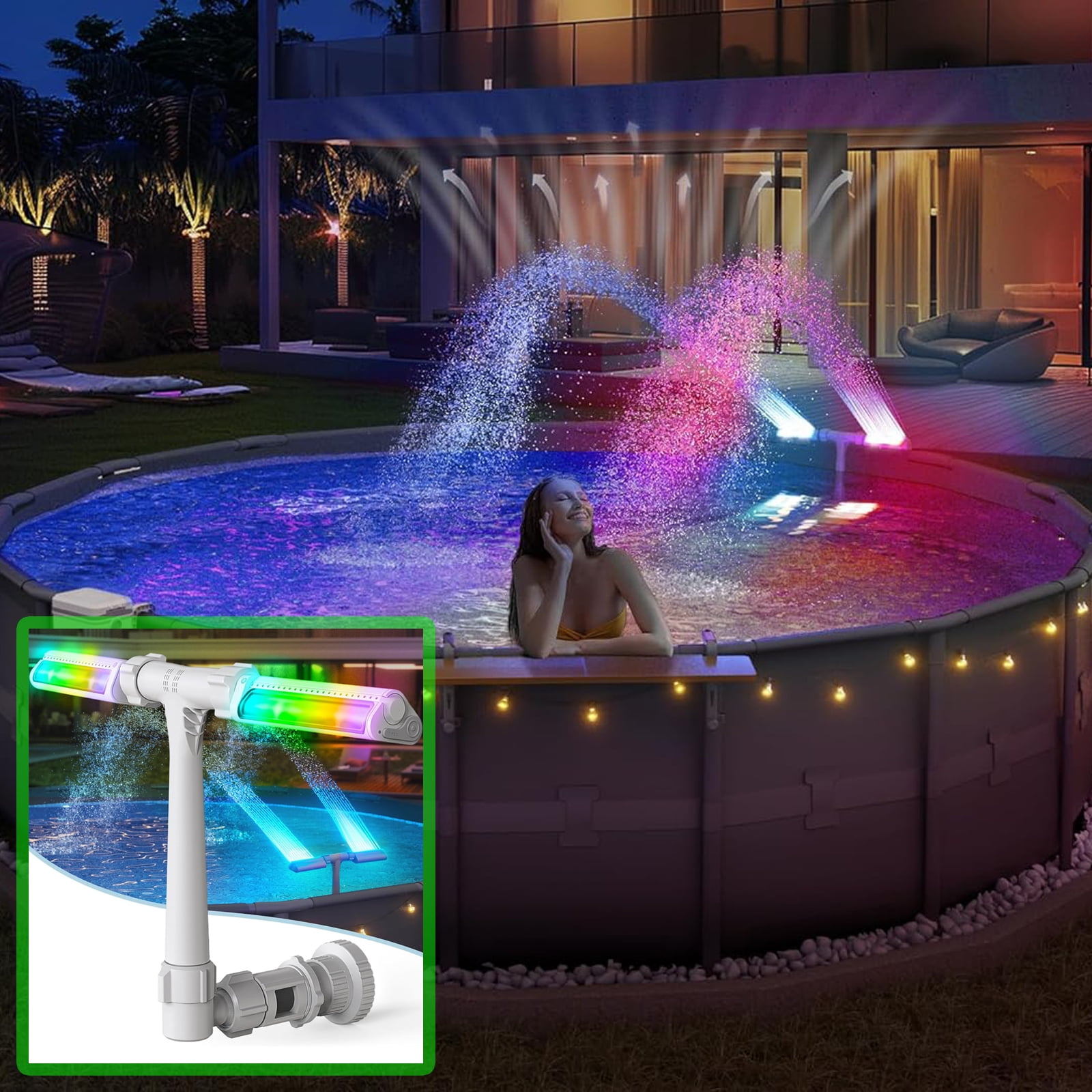 Pool Fountain for Above and In-Ground Pools, Adjustable Dual Spray ...