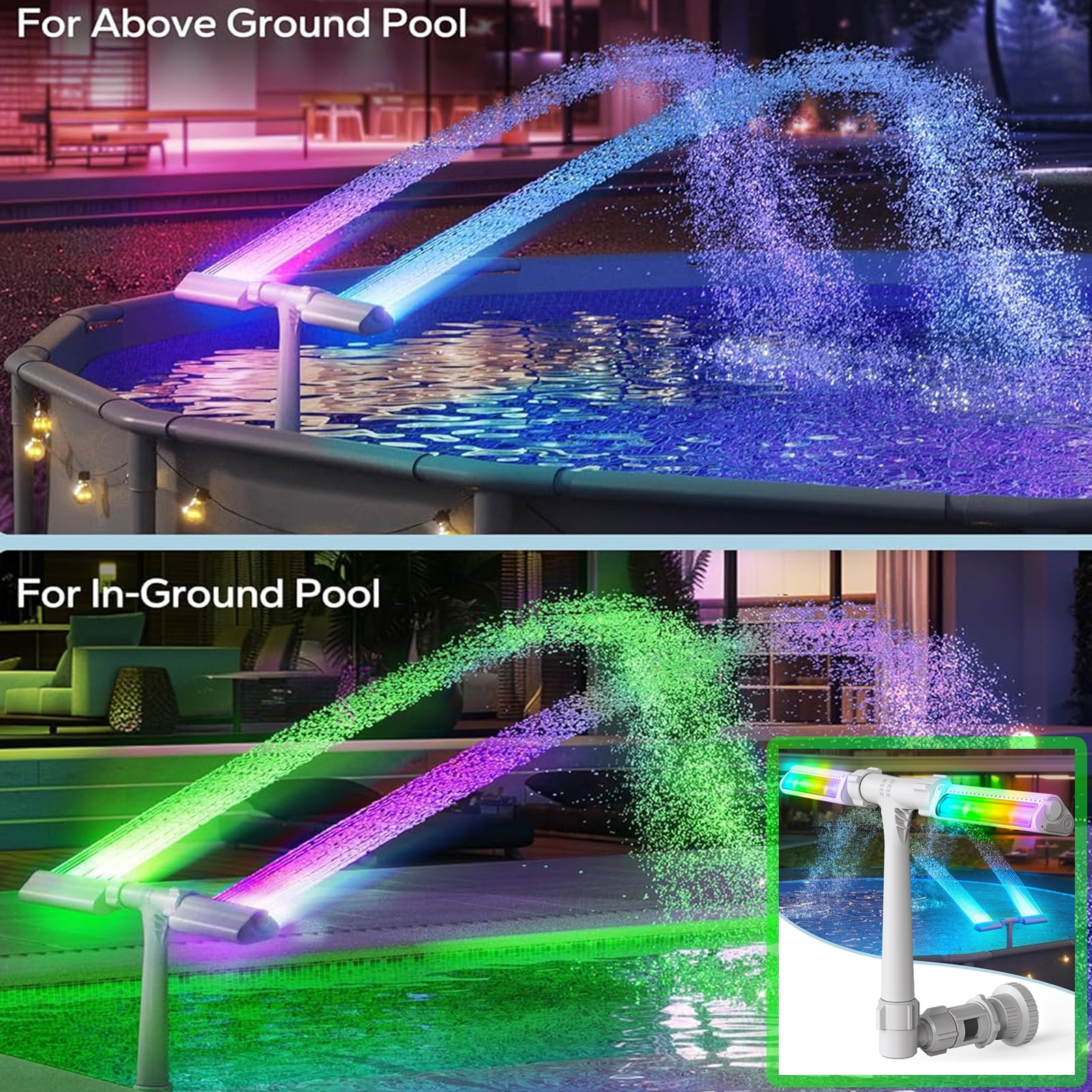 Pools Fountain, Luminous Double Spray Spa and Swimming Pool Waterfall ...