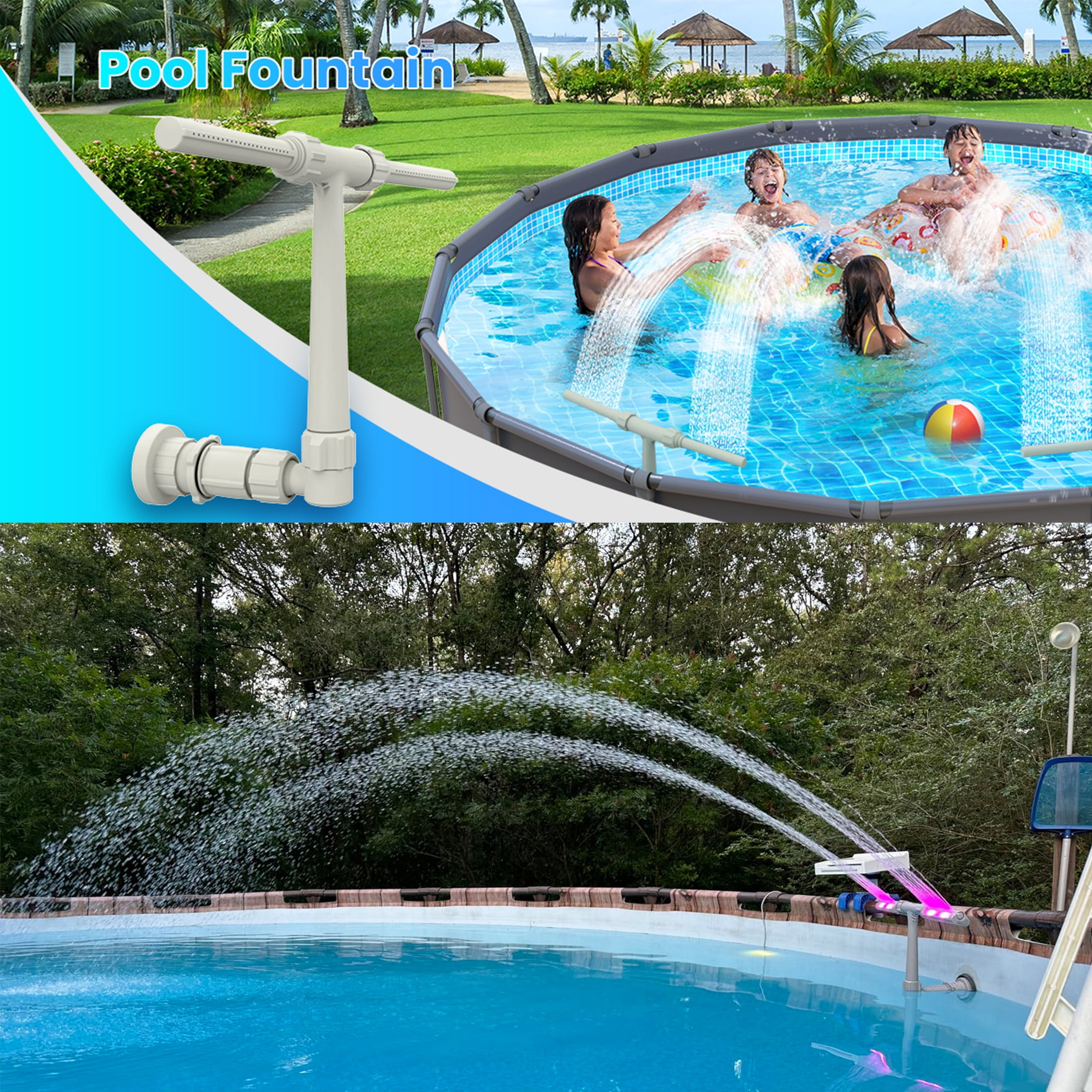 Pool Fountain for Above and In-Ground Pools, Adjustable Dual Spray ...