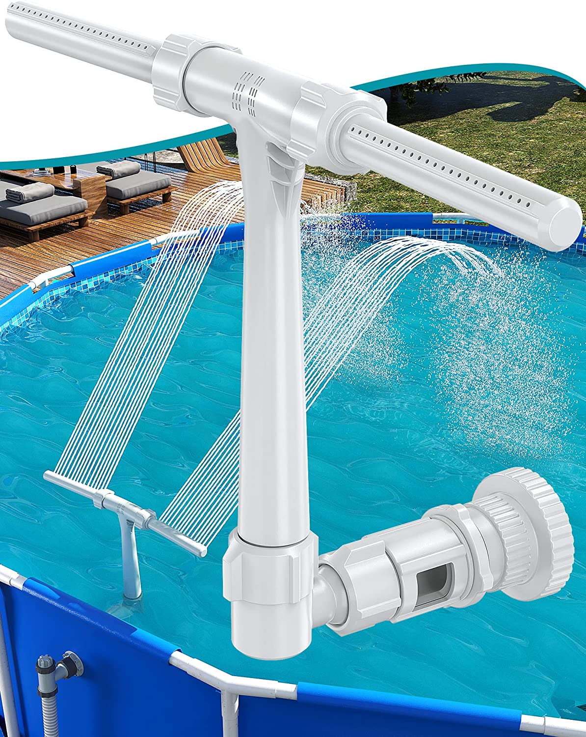 MeeTop Pool Fountain for Above and In-Ground Pools, Adjustable Dual ...
