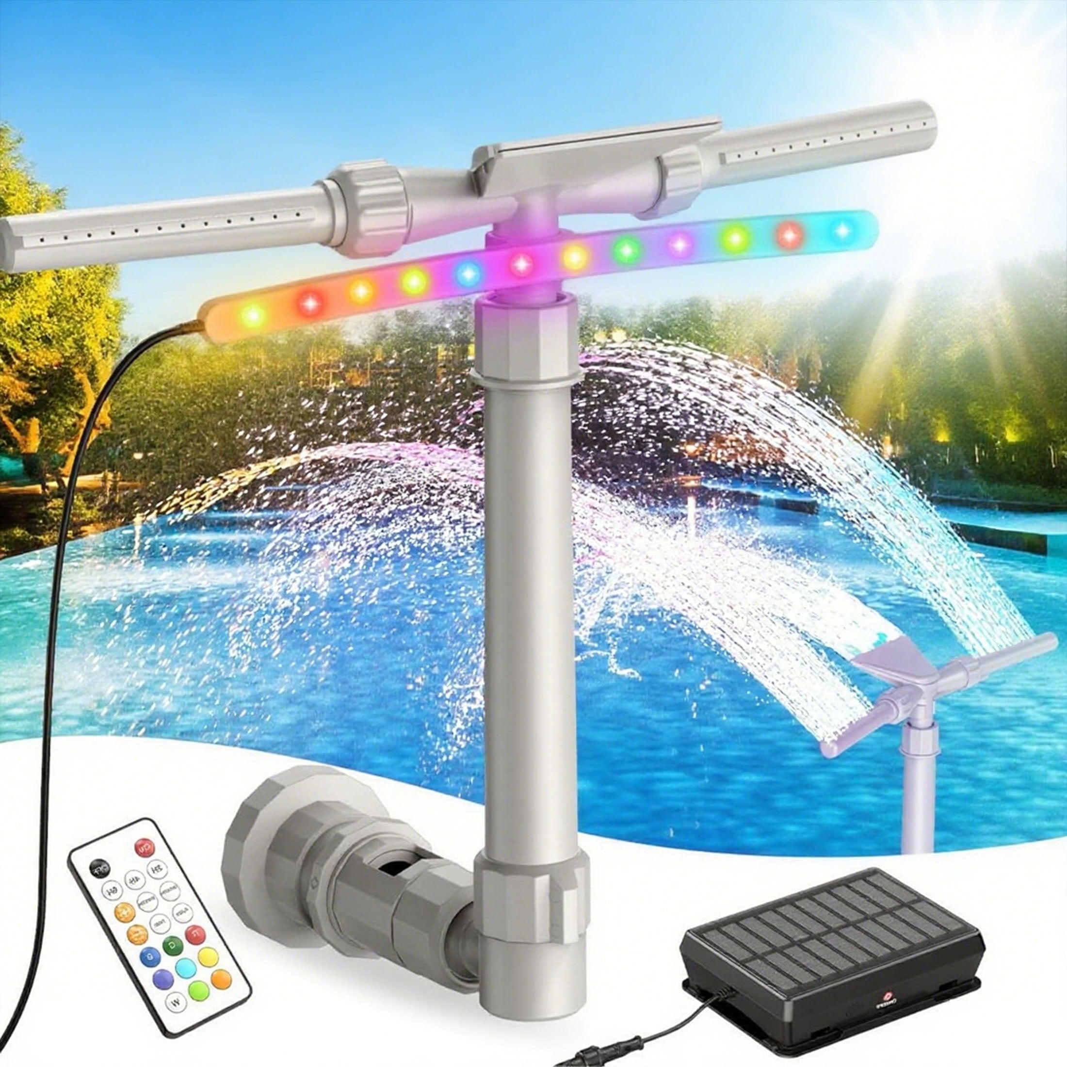Pool Fountain for Above and In-ground Pool With 9-Color LED Lights ...