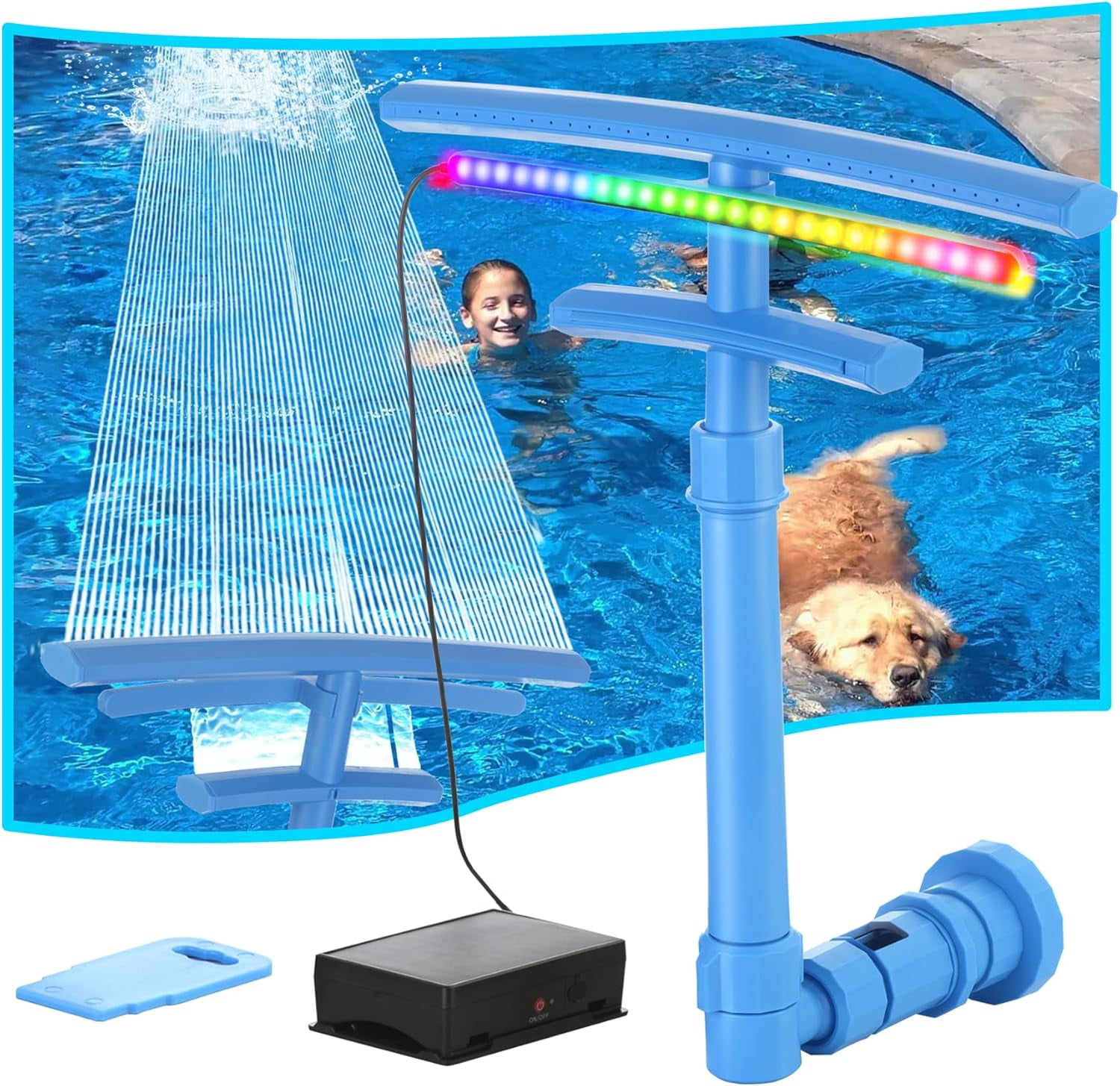 Pool Fountain for Above and Inground Pools, Upgraded Dual Waterfall ...