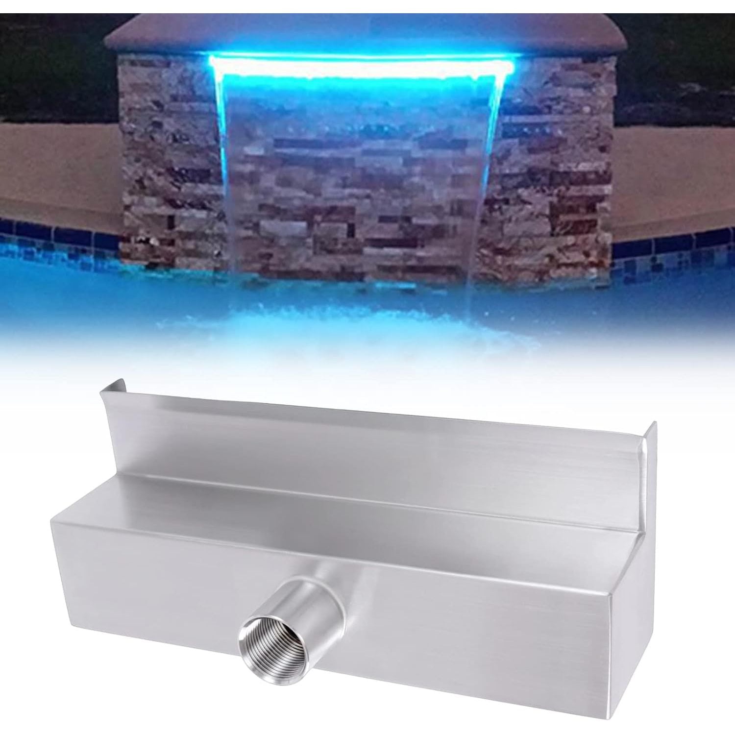 Pool Fountain Stainless Steel Pool Waterfall 11.8 Inch with Blue LED ...