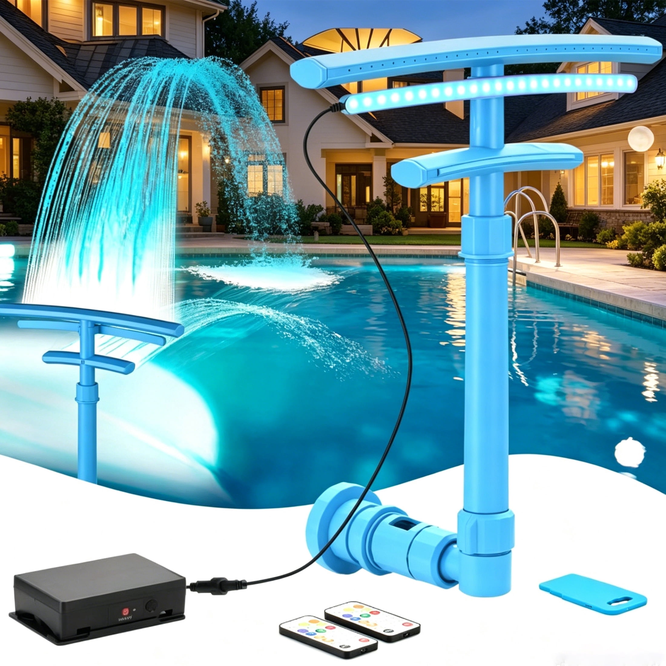 Pool Fountain With Light for Pools, Dual Spray Waterfall Sprinkler ...