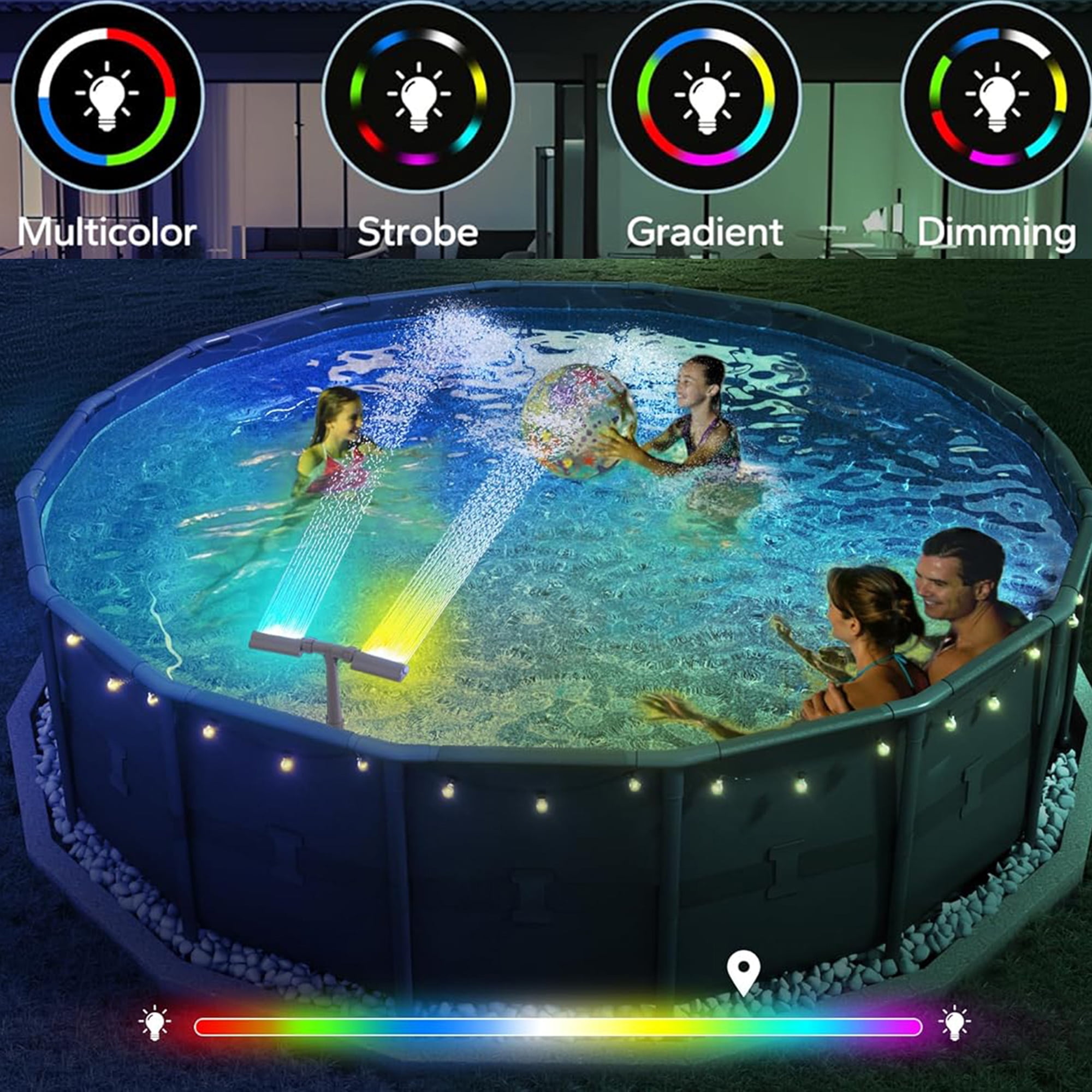 Pool Fountain with 7-Color LED Lights above/Inground Pool Fountain ...
