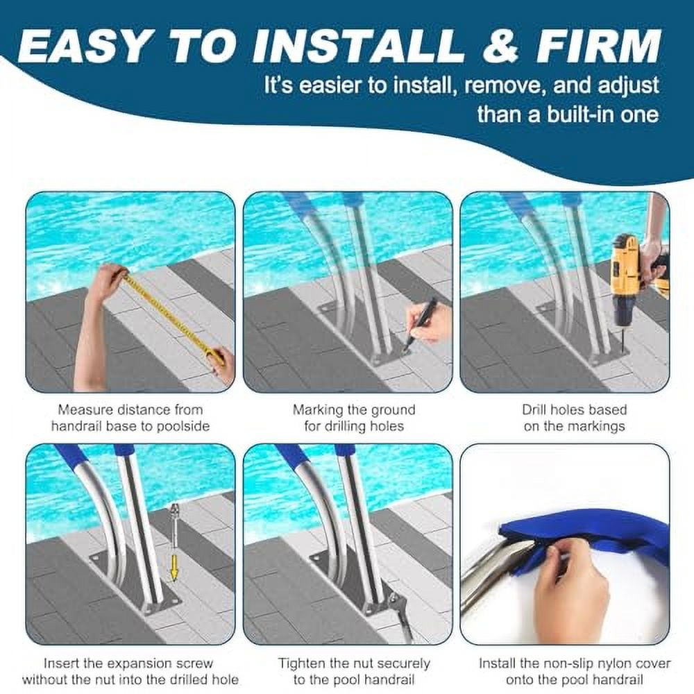 Pool Handrail, 30" x 22" Pool Railings for Inground Pools, 304 ...