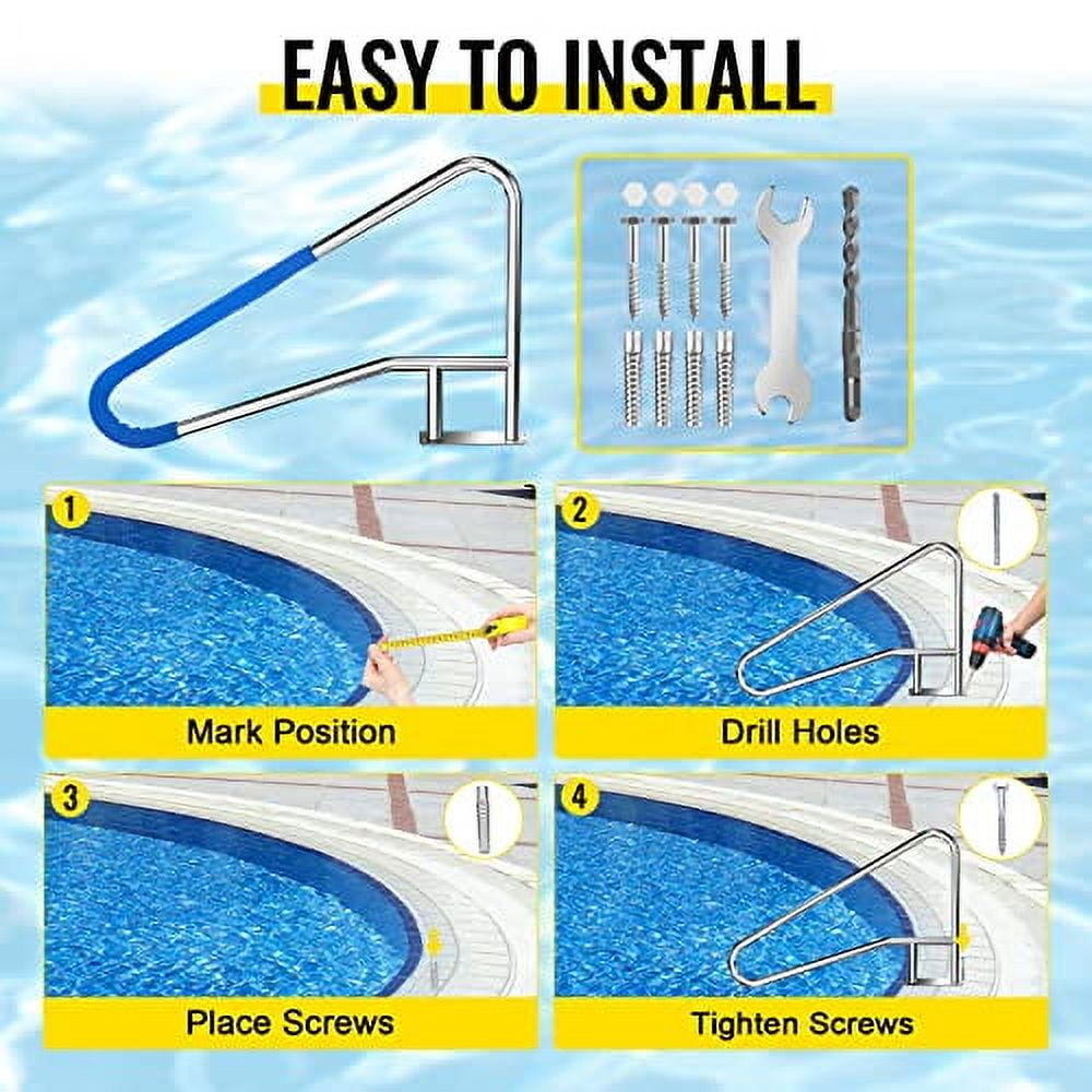 Pool Handrail, 49''x34''Swimming Stainless Steel Humanized Handle ...
