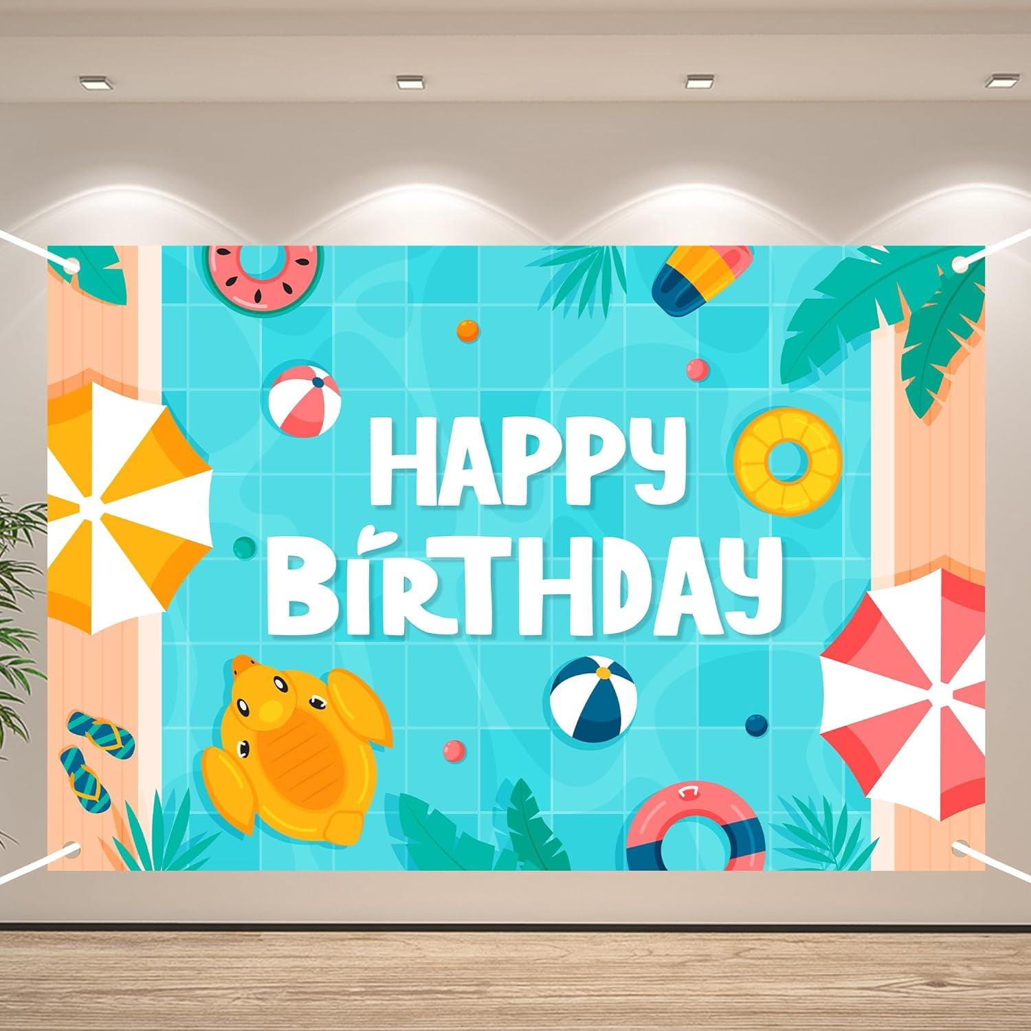 Pool Happy Birthday Party Banner Backdrop Summer Beach Pool Party ...