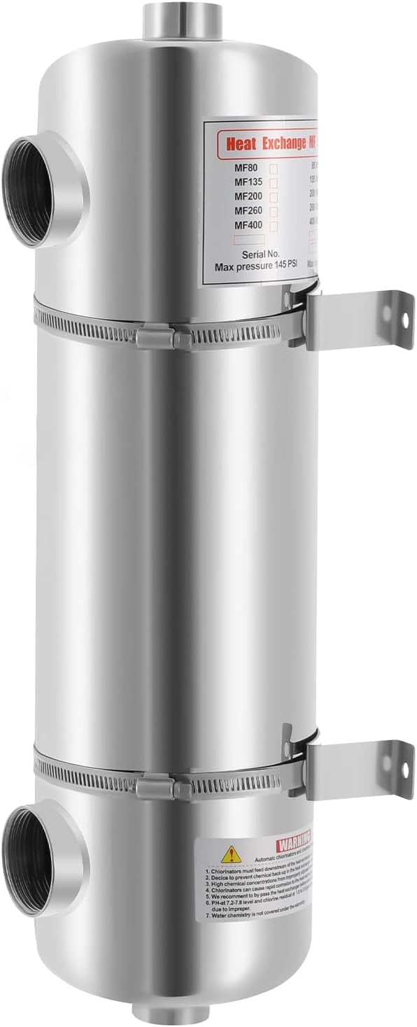 Pool Heat Exchanger, 304 Stainless Steel Heat Exchanger with 200 Kbtu ...