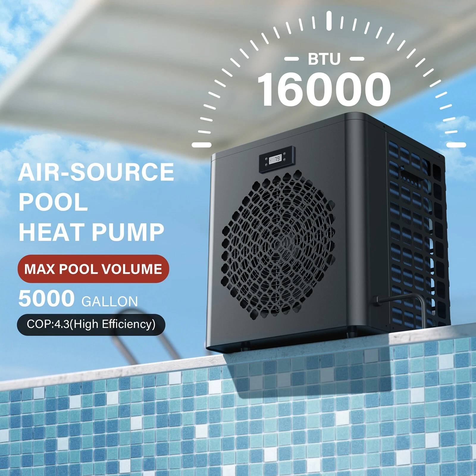 Pool Heater Pump 16000 BTU Swimming Pool Heater Cooler for Above Ground ...