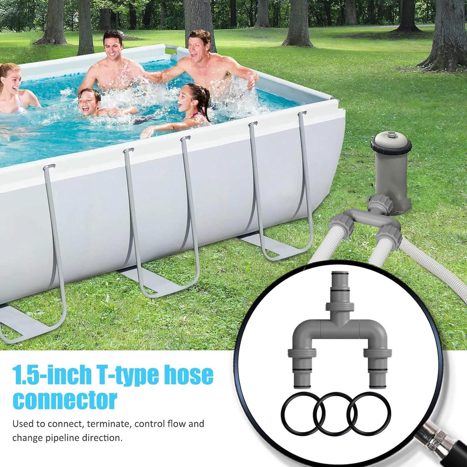 Pool Hose Connector 1.5" To 1.5" T Joint Pool Hose Adapter Double Leak ...