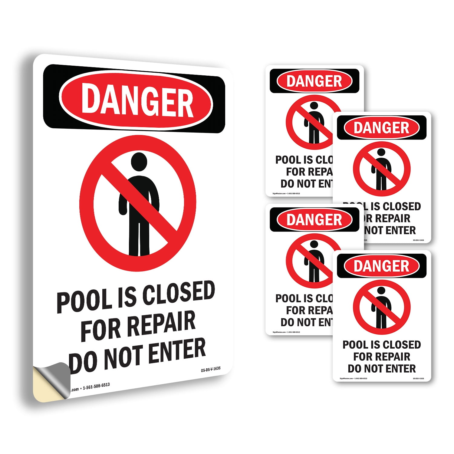 Pool Is Closed For OSHA Danger Vinyl Decal Label 18 Inch x 12 Inch - 5 ...