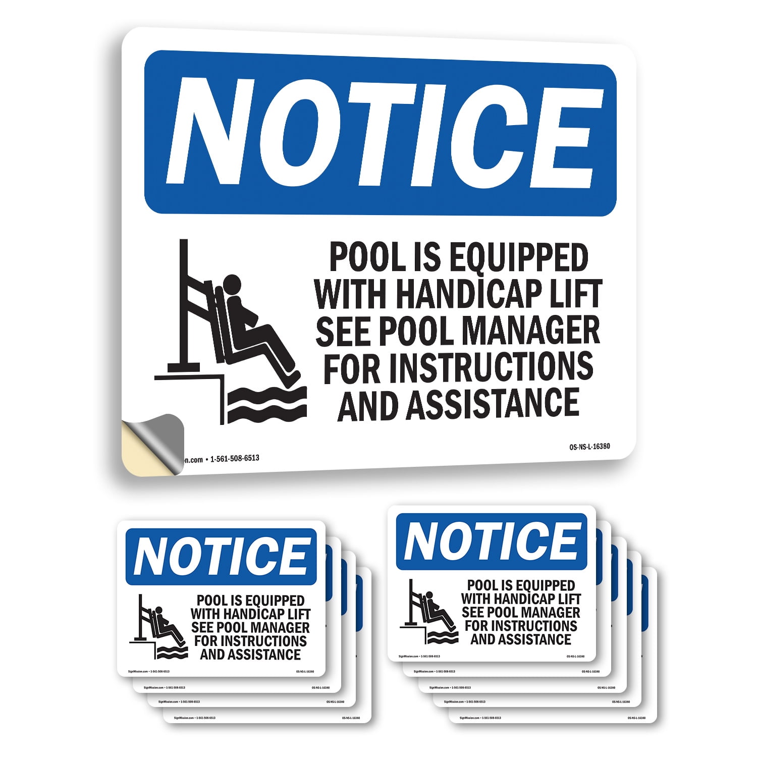 Pool Is Equipped With Accessible Lift OSHA Notice Vinyl Decal Label 10 ...