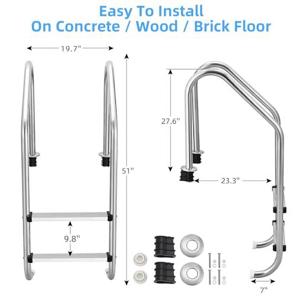 Pool Ladder, 304 Stainless Steel Swimming Pool Ladder, Heavy Duty Pool ...
