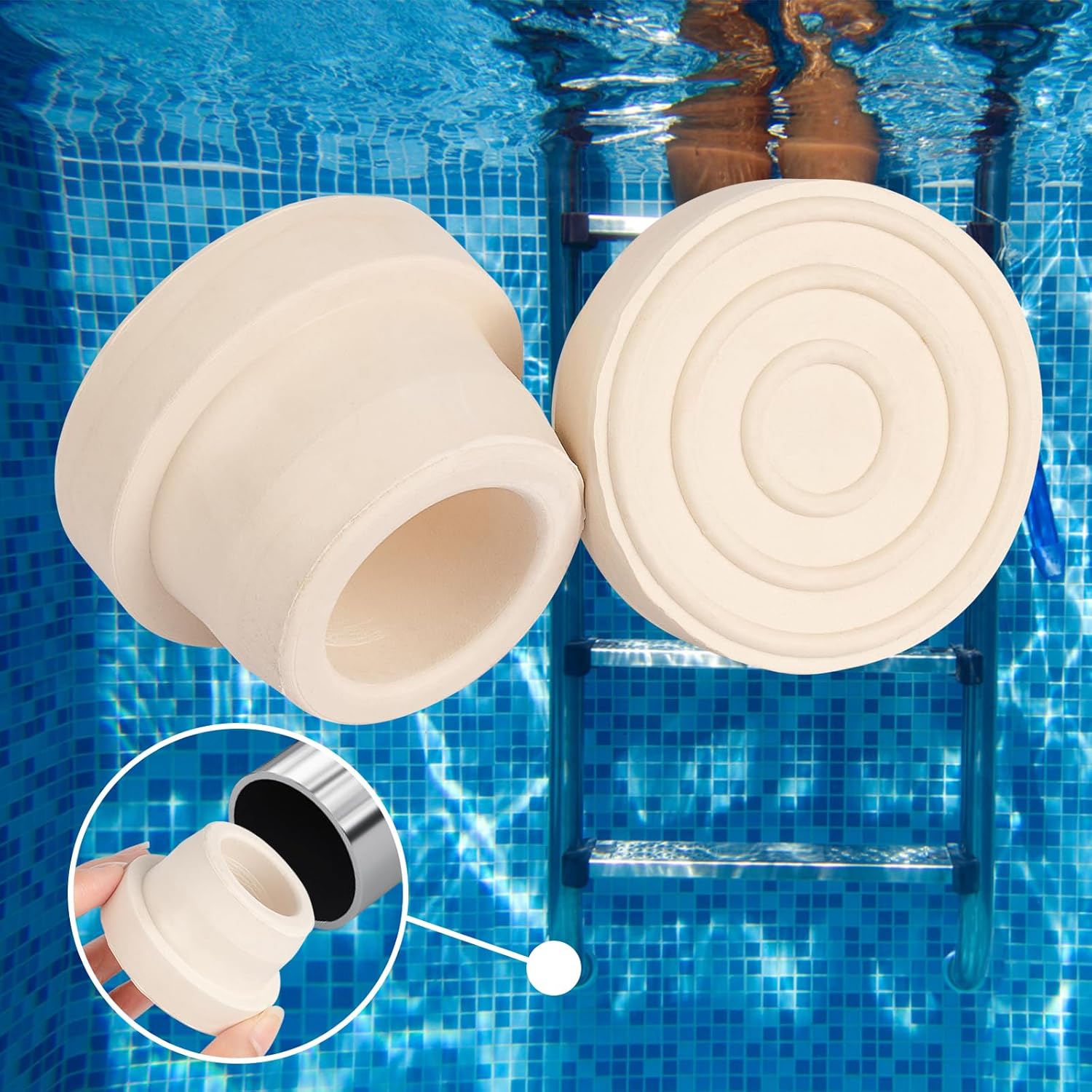 Pool Ladder Bumpers for Inground Pool, White Pool Step Rubber End Caps ...