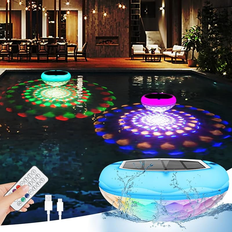 Pool Lights, 2-in-1 Solar USB Rechargeable Floating Pool Lights, 6.69 ...