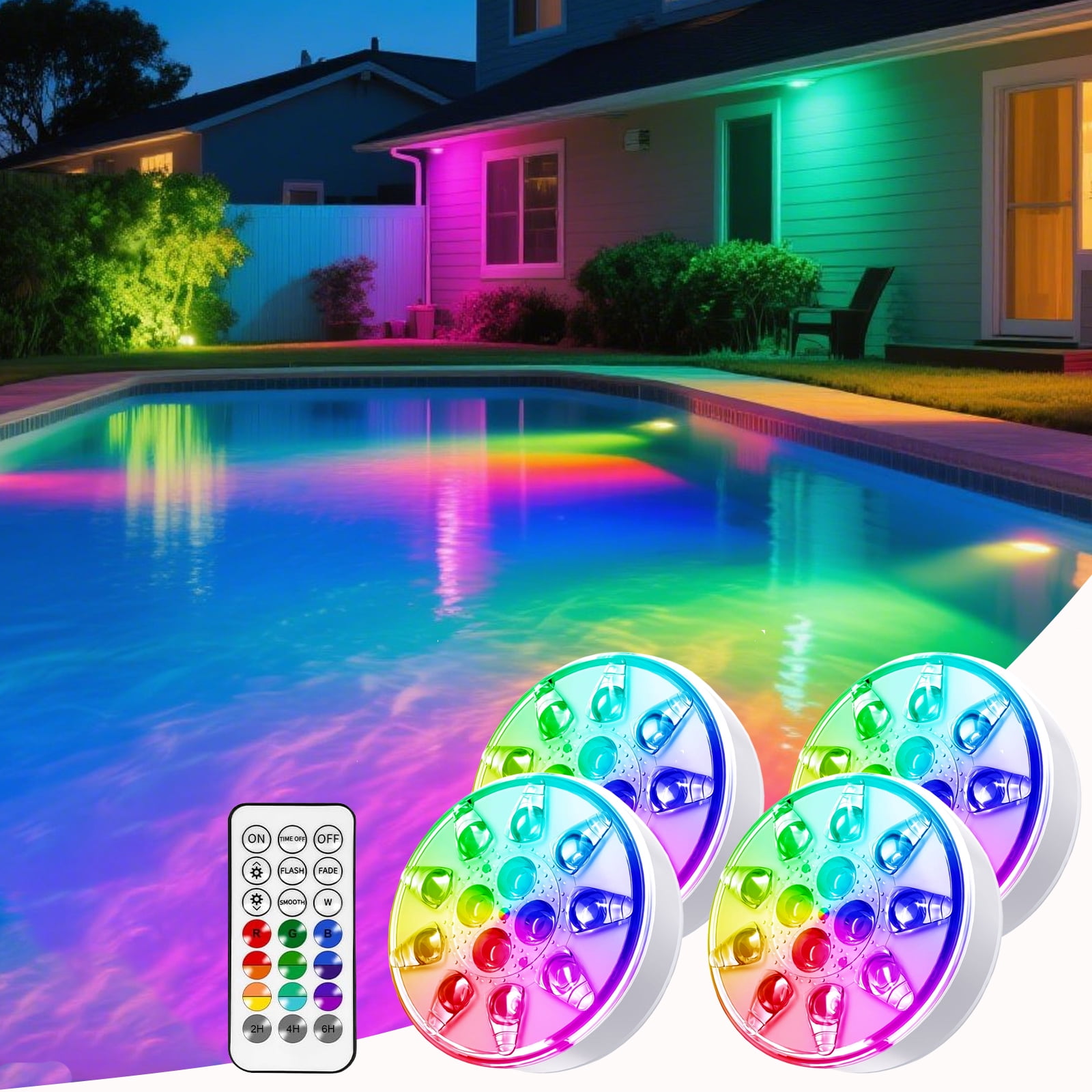 Pool Lights, 4 Pack 16 Color Rechargeable Submersible LED Lights with ...