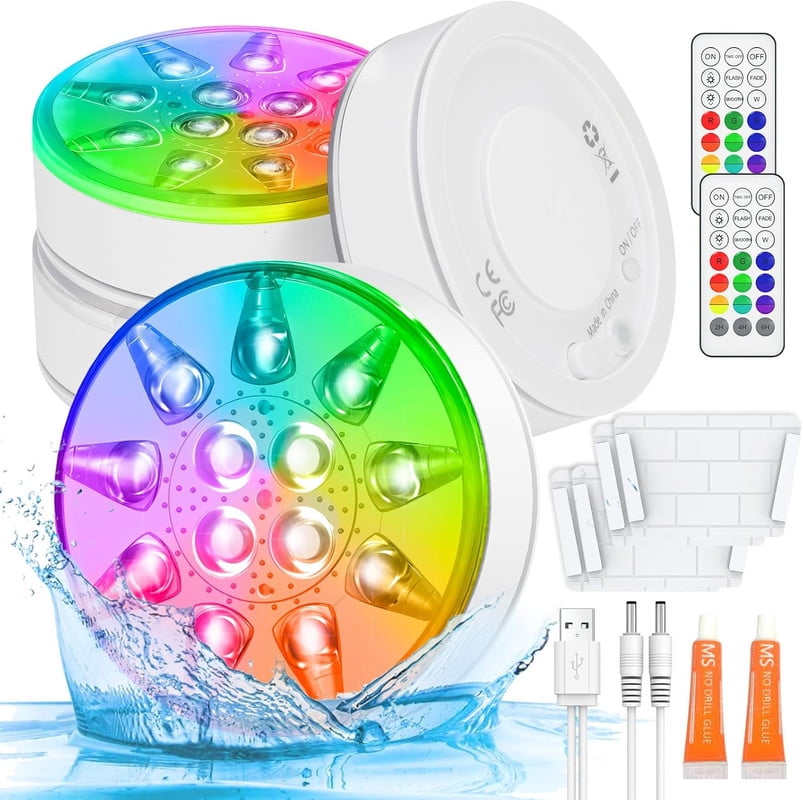 Pool Lights, Rechargeable Submersible LED Pool Lights with Remote, IP68 ...