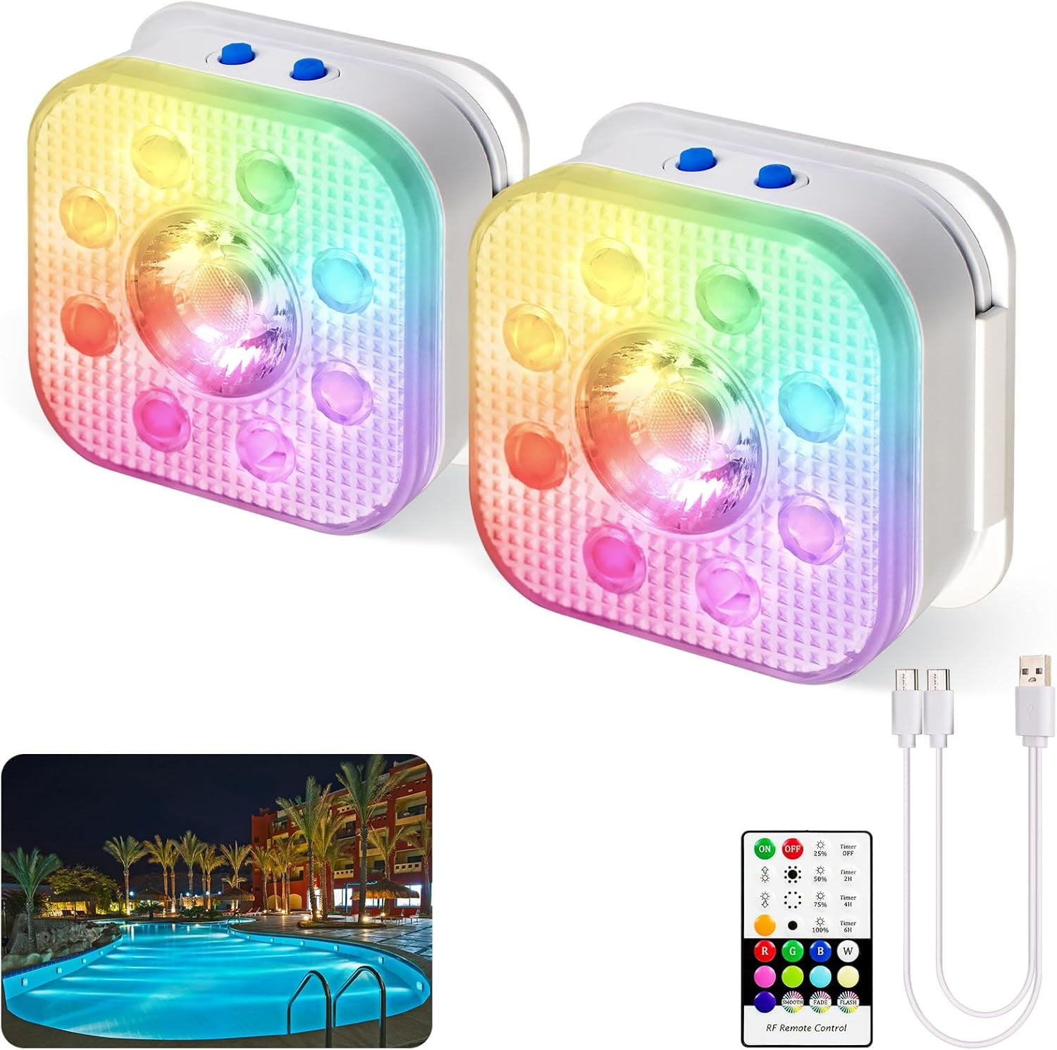 Pool Lights with Remote,Submersible LED Light with Spotlight,RGB ...