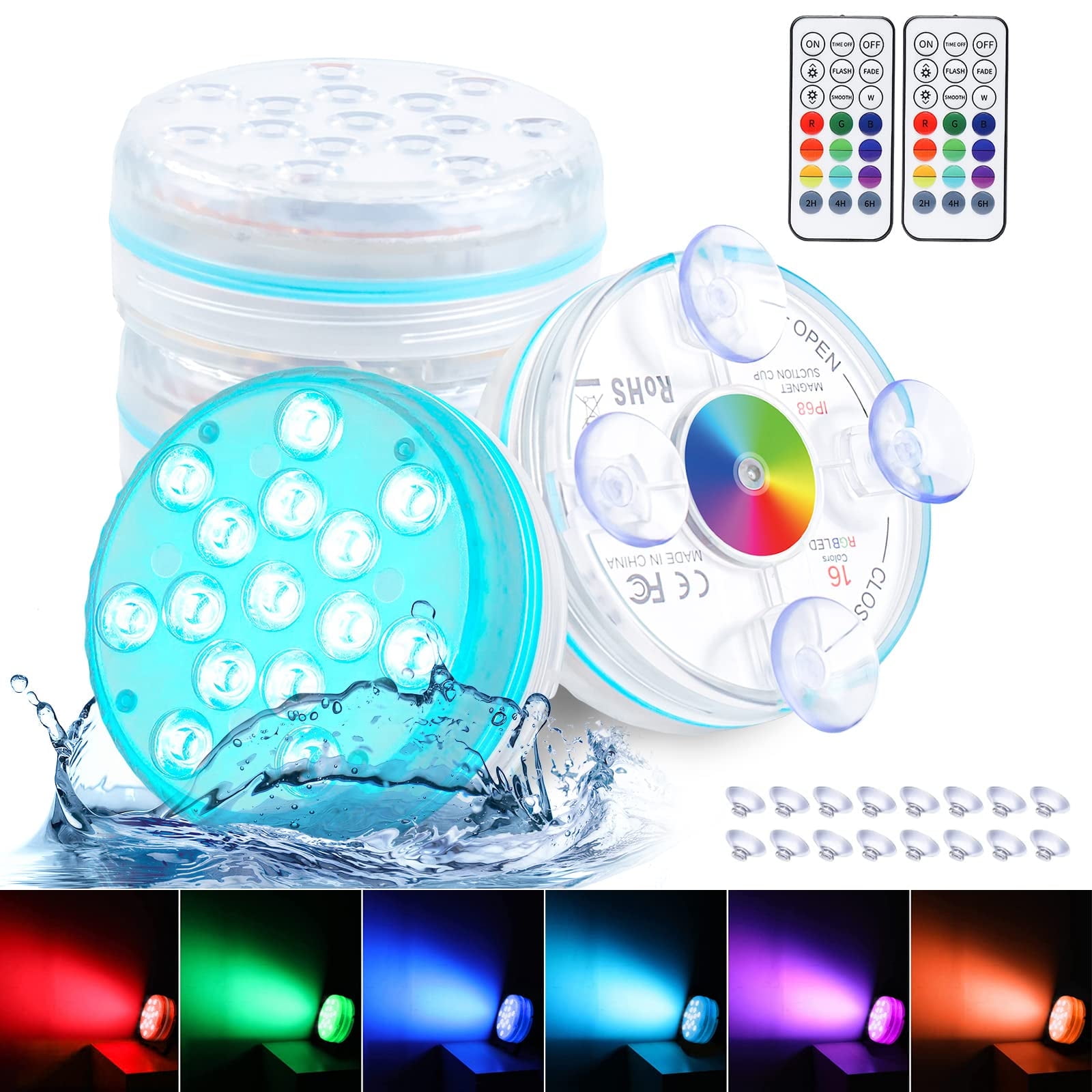 Pool Lights,Submersible LED Lights with Magnet and Suction Cups,RF ...