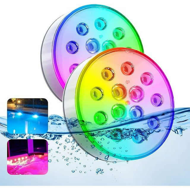Pool Lights, Upgraded Rechargeable Submersible LED Lights with Remote IP68 Waterproof 16 Colors ...