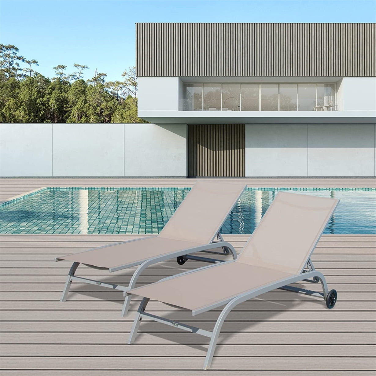 Pool Lounge Chairs Set of 2, Floating Pool Chair with Wheels, 5 ...