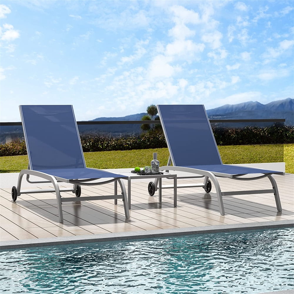 3-Piece Pool Lounge Set: 2 Adjustable Chairs & Table, Aluminum, Patio ...