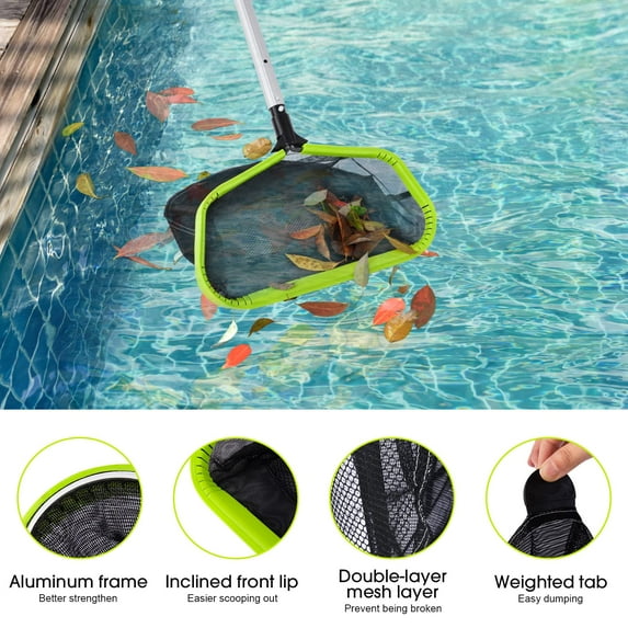 Pool Net, Pool Skimmer Net with Double-Layer Deep Bag, Heavy Duty ...
