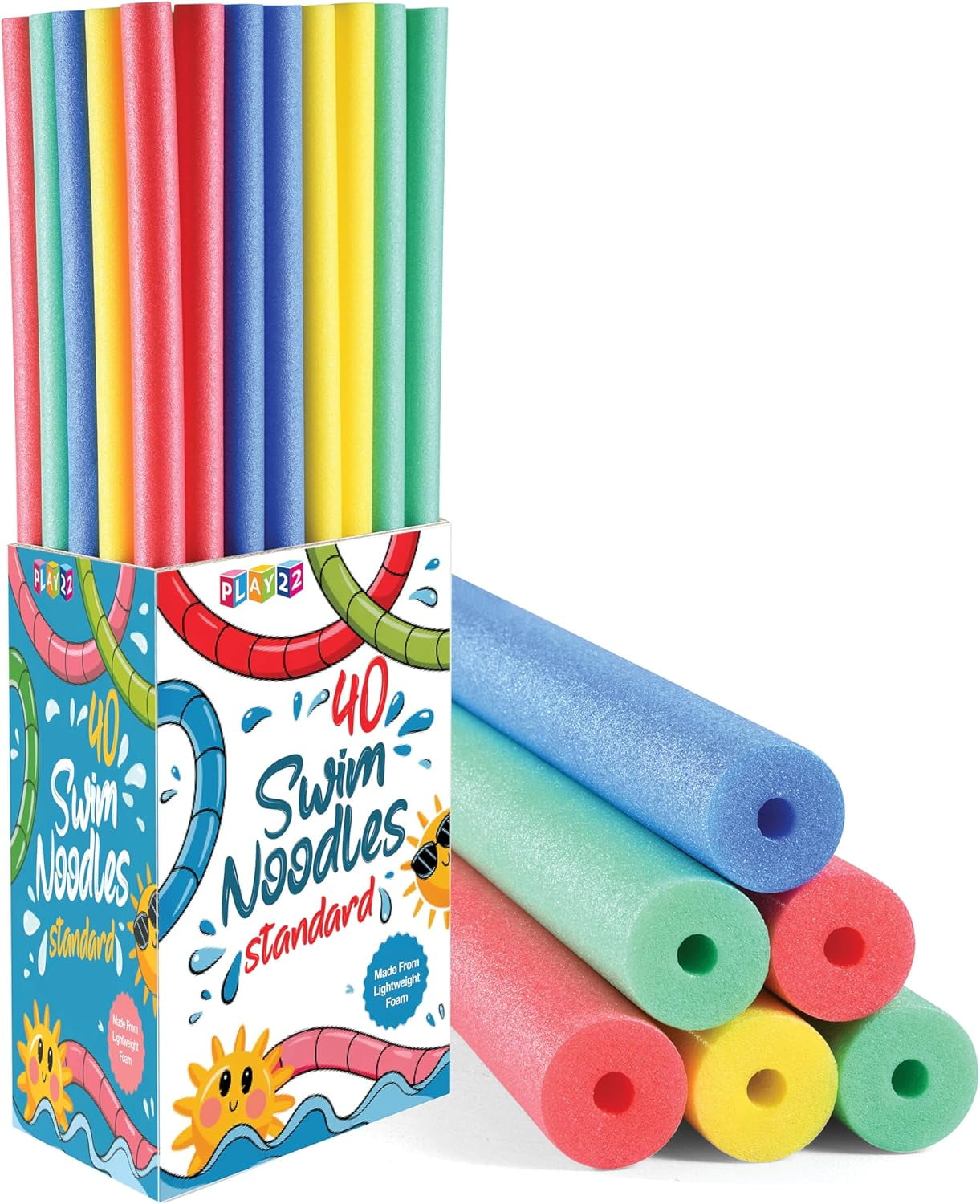 Pool Noodles Foam 40 Pack - Soft Large Rainbow Swim Noodles, Multi ...