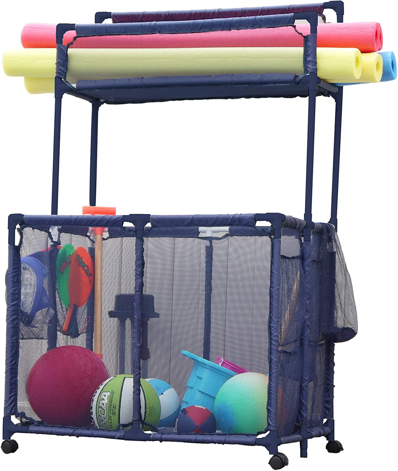 Pool Noodles Holder, Equipment Mesh Rolling Double Decker Storage ...