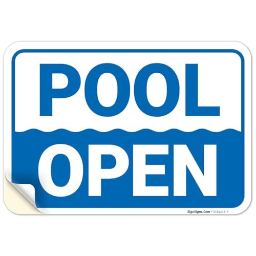 Pool Open Sign, 10x7 Inches, 4 Mil Vinyl Decal Stickers Weather ...