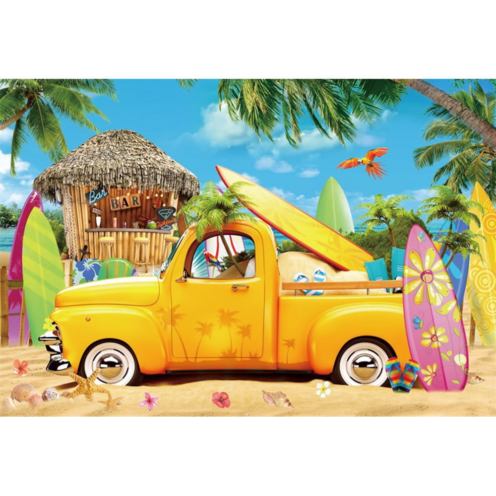 Pool Party Backdrop Hawaiian Tropical Summer Beach Balls Palm Tree ...