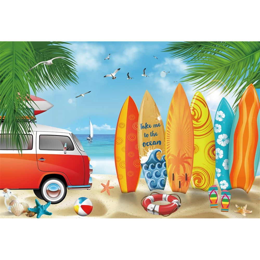 Pool Party Backdrop Hawaiian Tropical Summer Beach Balls Palm Tree ...
