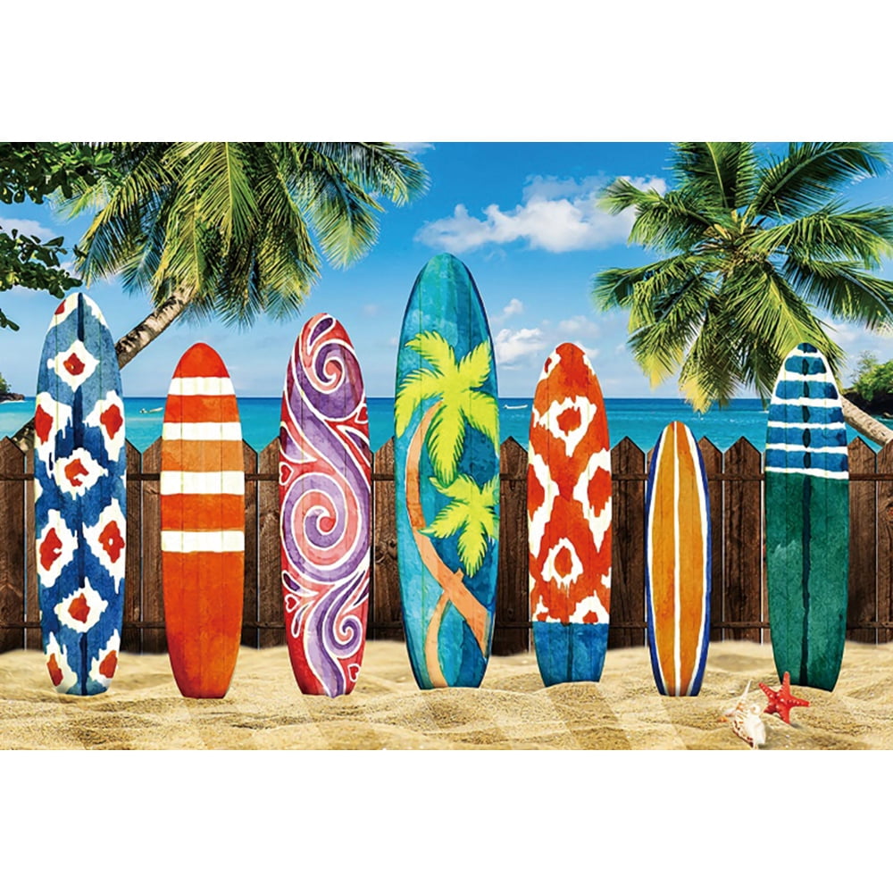 Pool Party Backdrop Hawaiian Tropical Summer Beach Balls Palm Tree Flamingo Kids Birthday ...