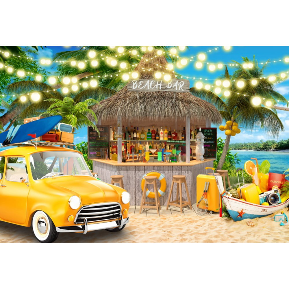 Pool Party Backdrop Hawaiian Tropical Summer Beach Balls Palm Tree ...