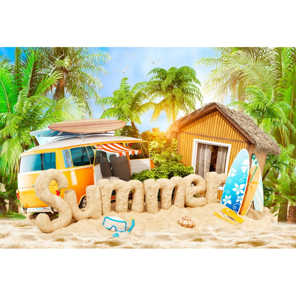 Pool Party Backdrop Hawaiian Tropical Summer Beach Balls Palm Tree ...