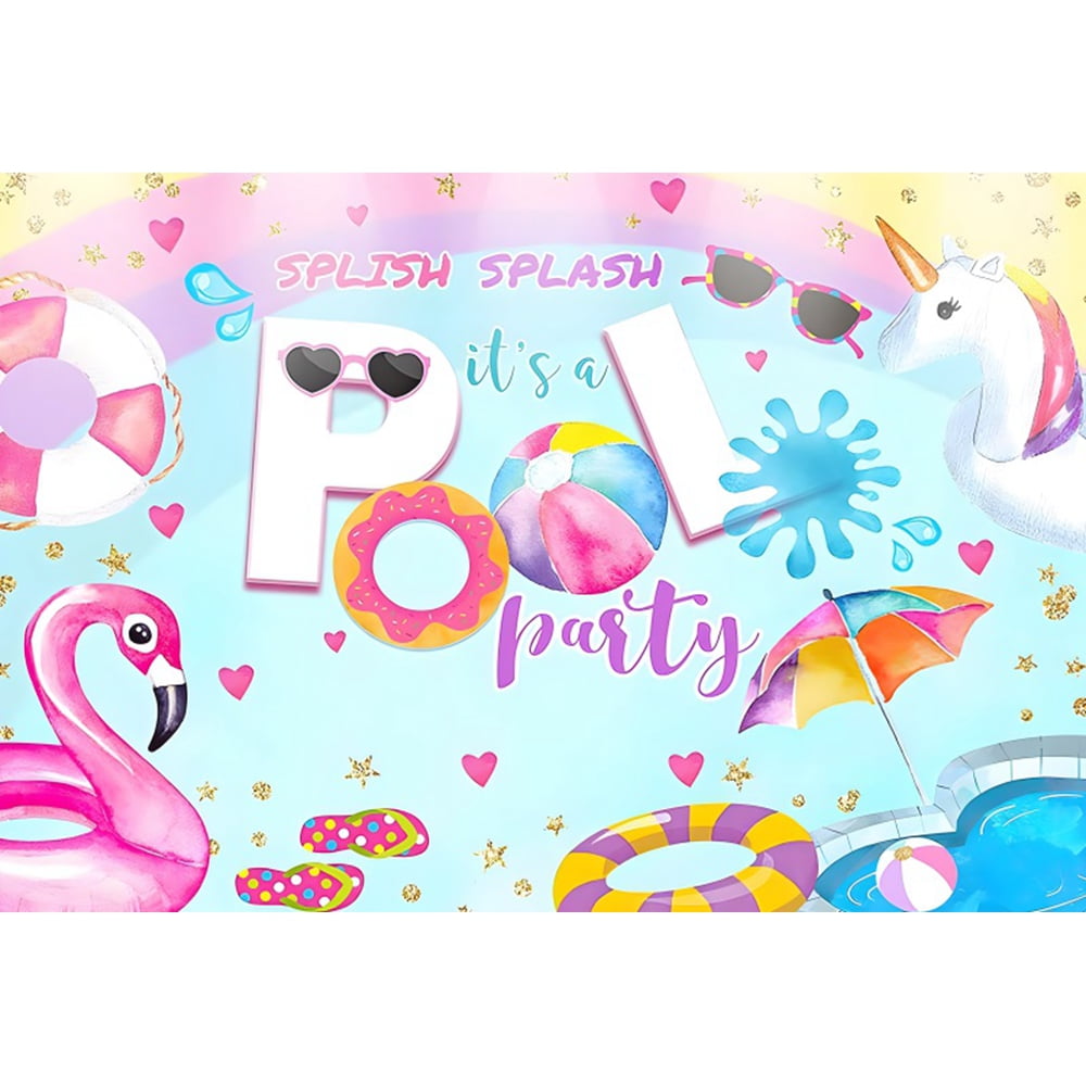 Pool Party Backdrop Hawaiian Tropical Summer Beach Balls Palm Tree ...