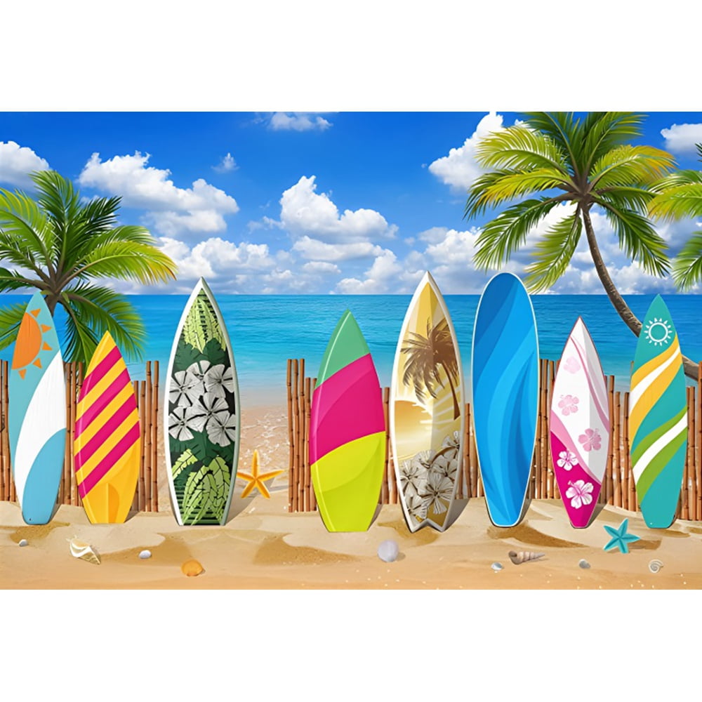 Pool Party Backdrop Hawaiian Tropical Summer Beach Balls Palm Tree ...