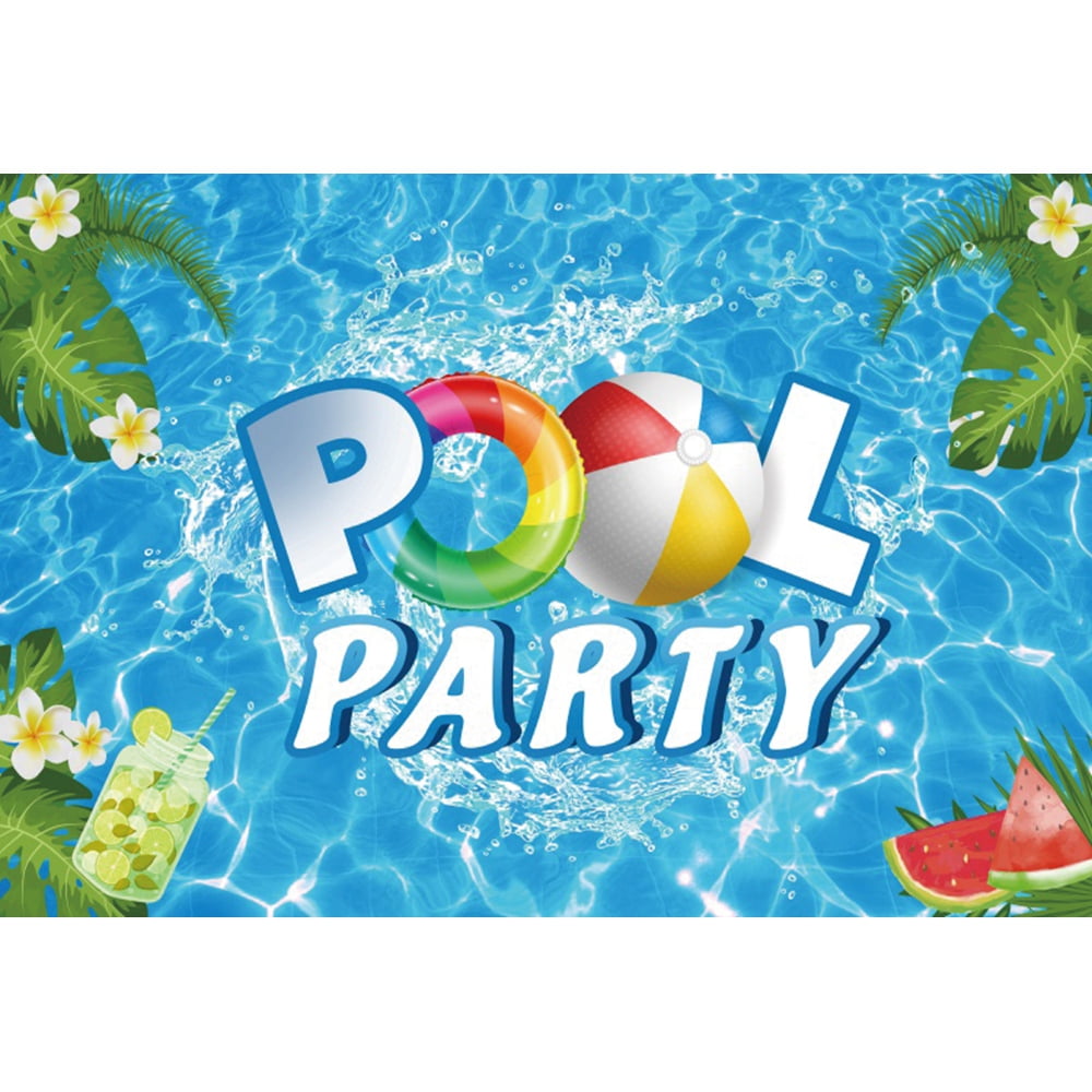 Pool Party Backdrop Hawaiian Tropical Summer Beach Balls Palm Tree ...