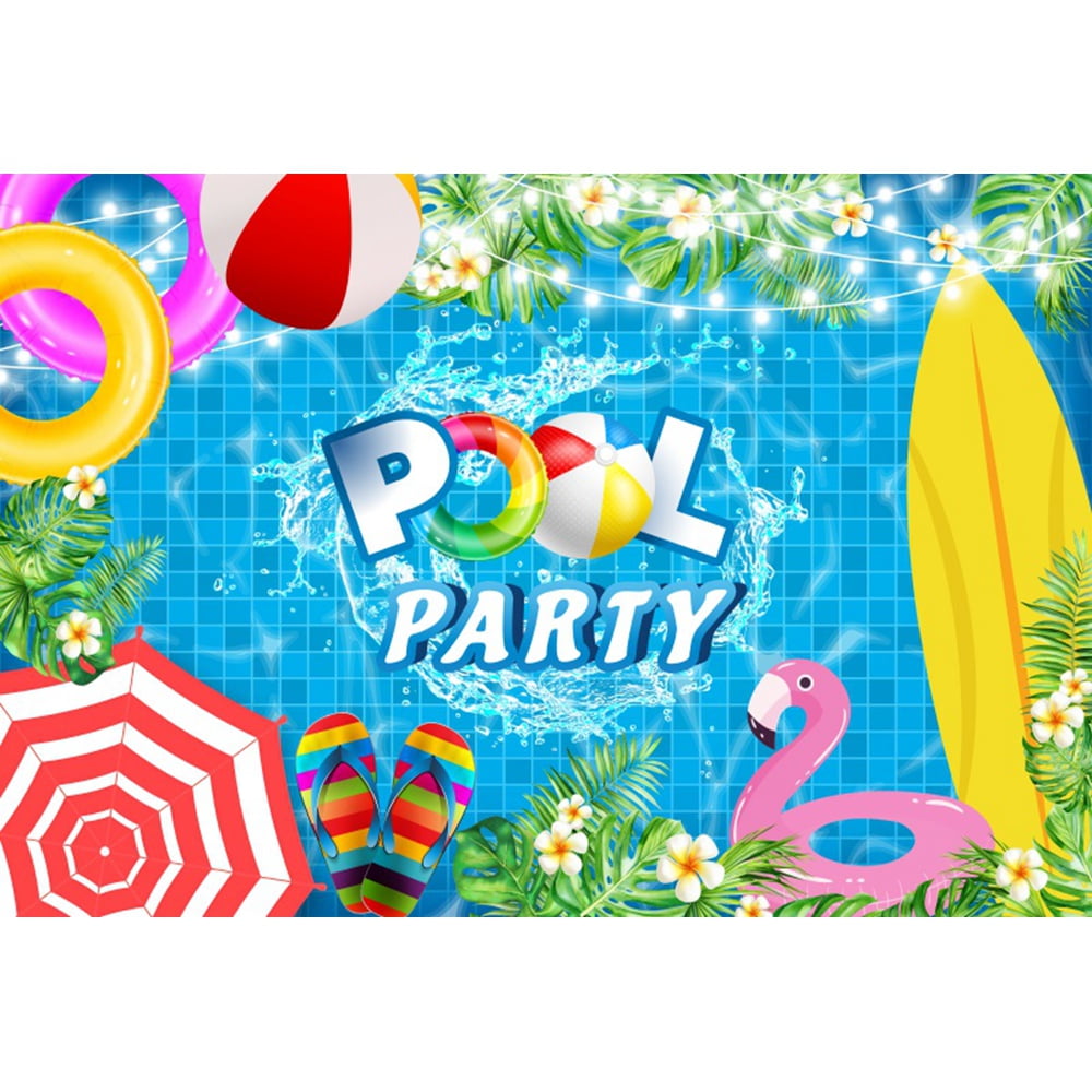 Pool Party Backdrop Hawaiian Tropical Summer Beach Balls Palm Tree ...
